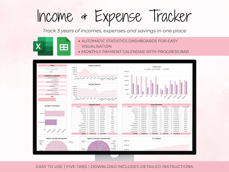 Editable Income & Expense Tracker Spreadsheet | Personal Finance Planner | Bill Tracker ...