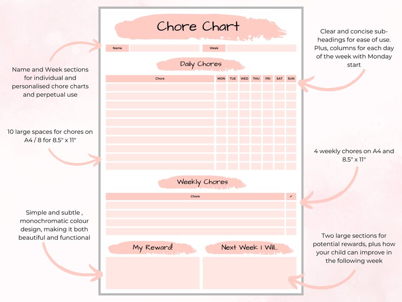 Editable Kids Chore Chart Kids Daily & Weekly - Etsy