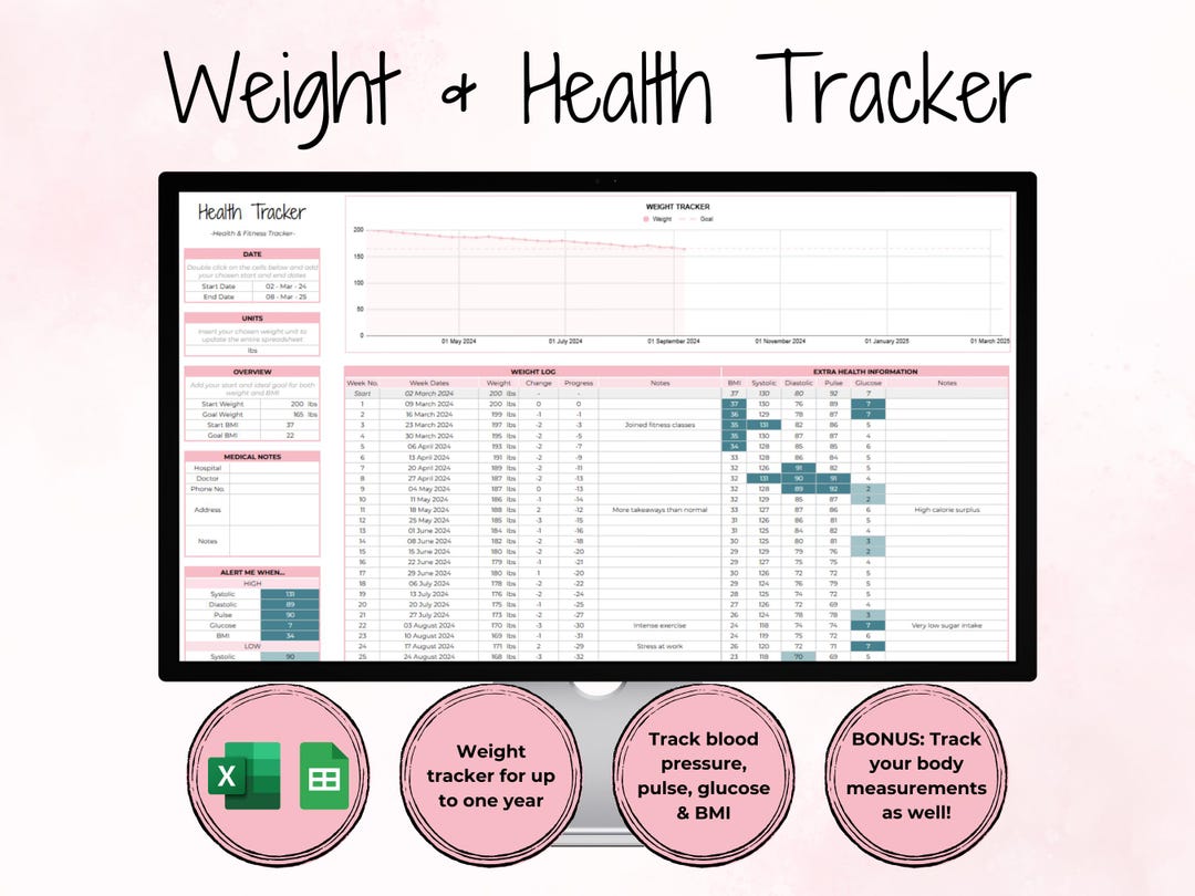 Editable Weight & Health Tracker | Weight Loss Planner | Body ...