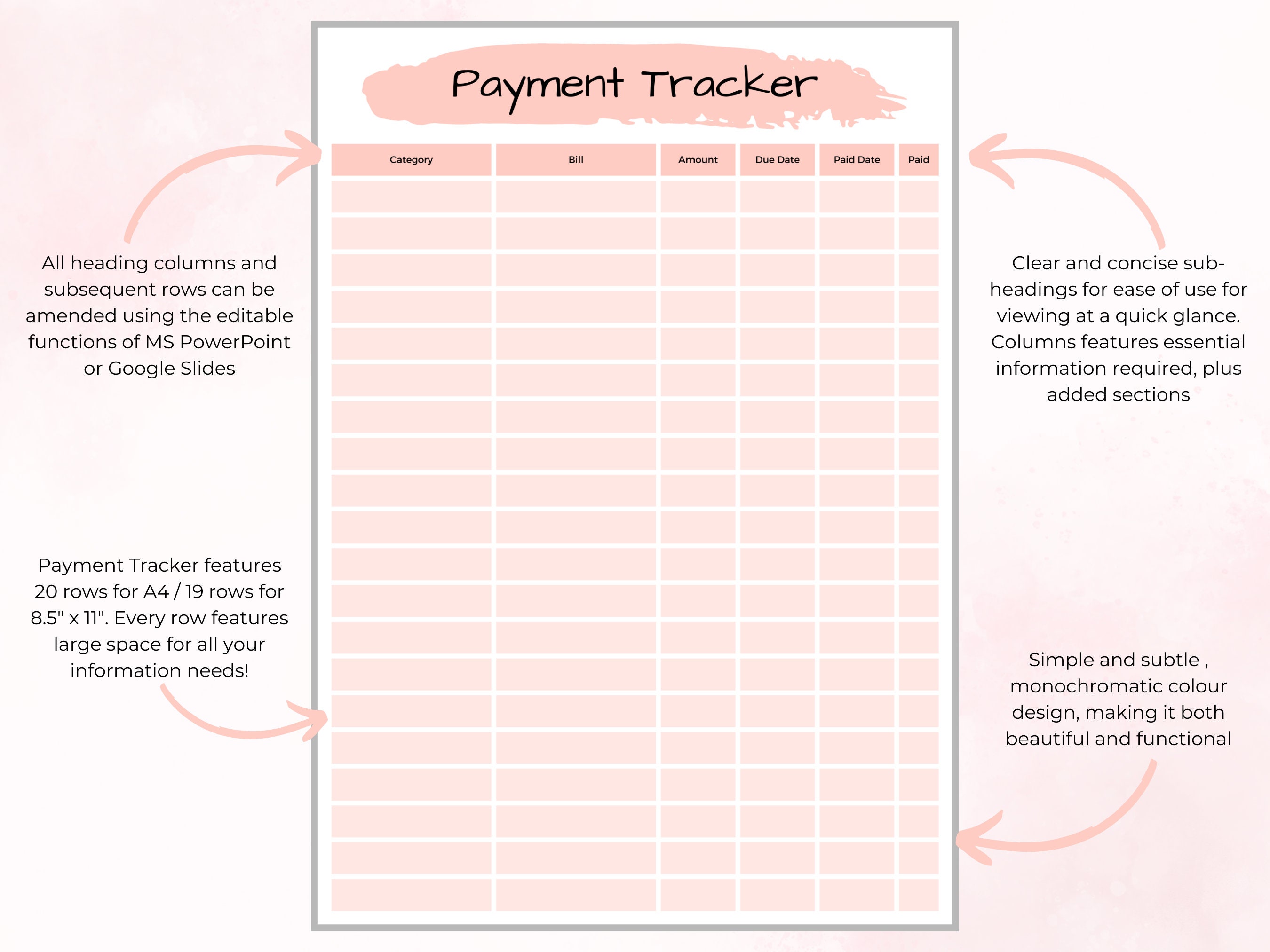 Editable Payment Tracker Payment Spending and Bill Tracker - Etsy
