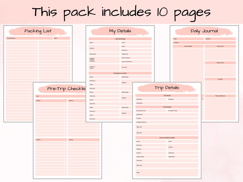 Editable Travel Planner Packing List, Expense Tracker, Daily Journal ...