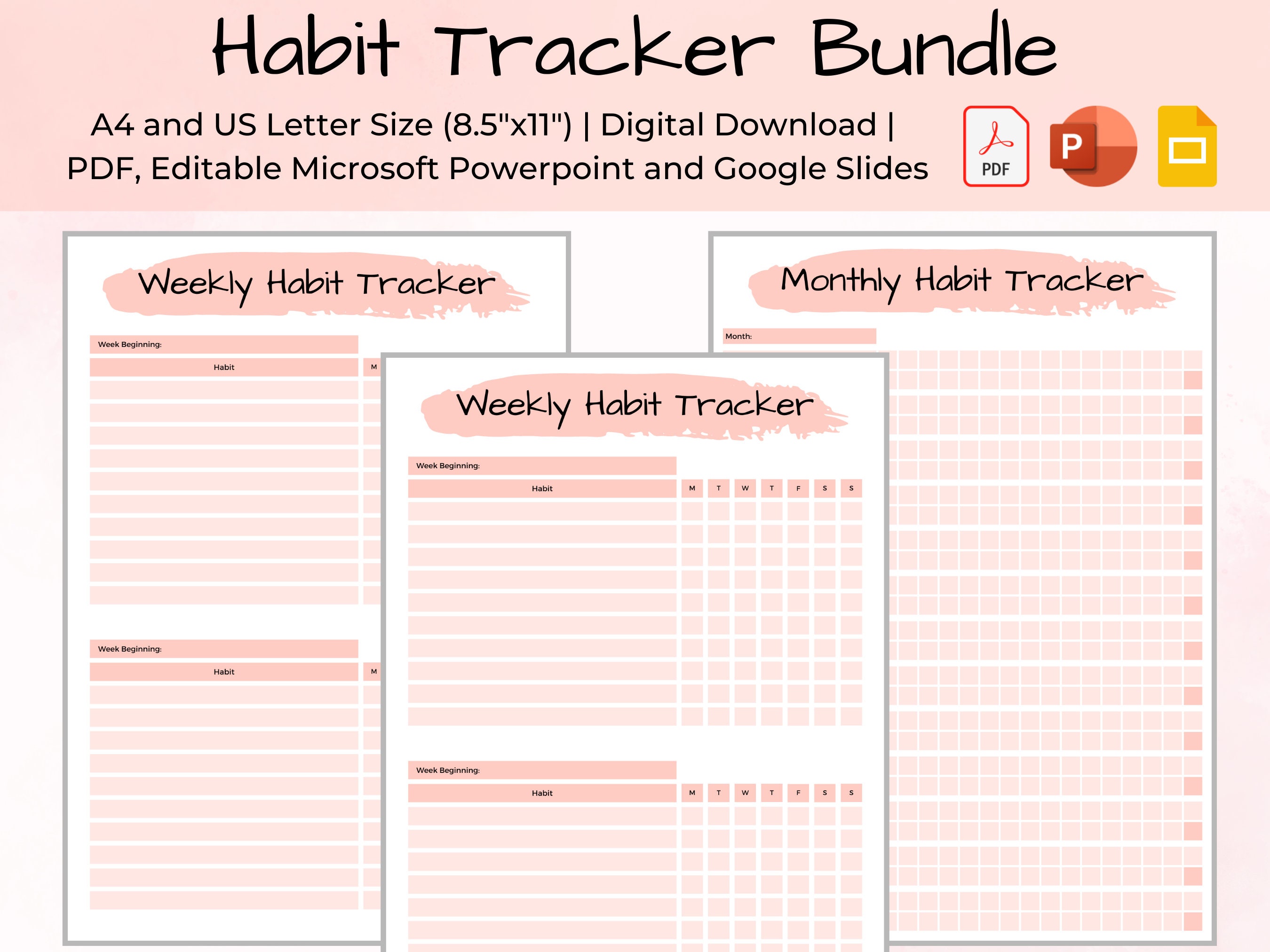 Editable Habit Tracker Bundle Daily Weekly & Monthly - Etsy