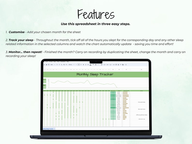 Editable Sleep Tracker Spreadsheet | Daily and Monthly Journal | Sleep ...