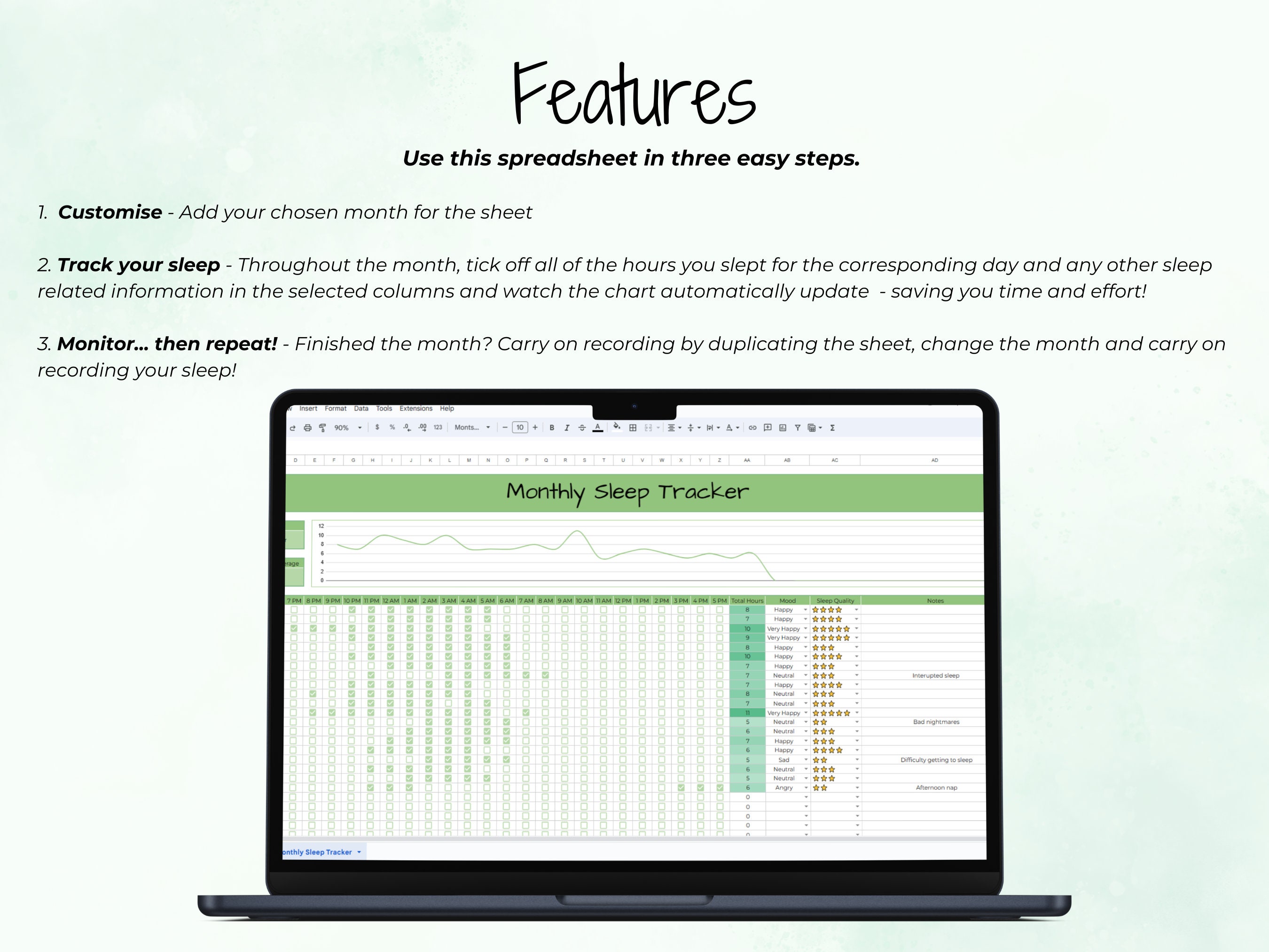 Editable Sleep Tracker Spreadsheet | Daily and Monthly Journal | Sleep ...