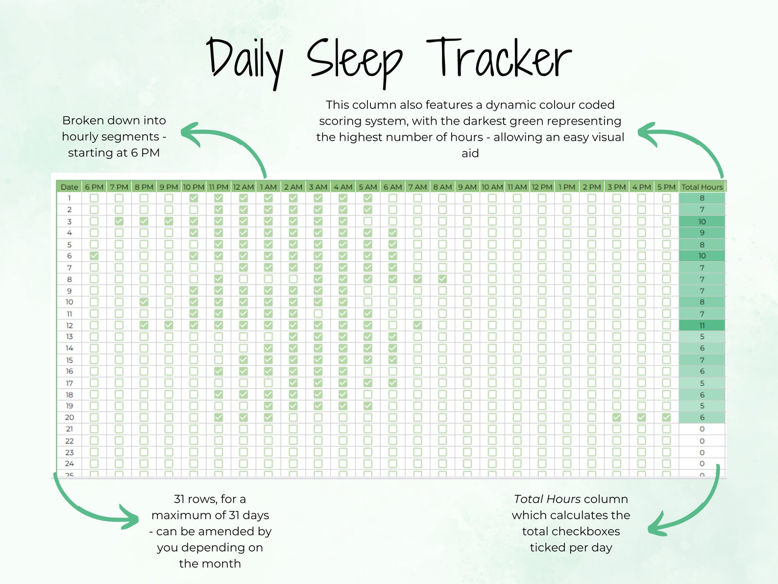 Editable Sleep Tracker Spreadsheet | Daily and Monthly Journal | Sleep ...