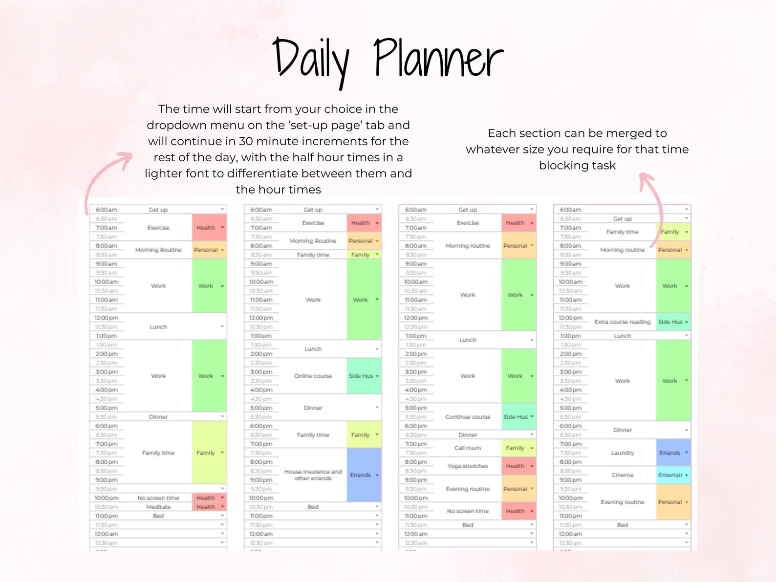 Editable Weekly Planner Template: Daily Schedule, Google Sheets & Excel ...