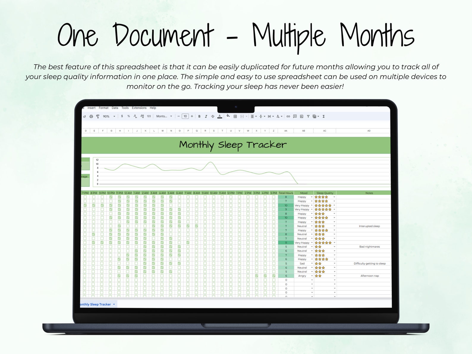 Editable Sleep Tracker Spreadsheet | Daily and Monthly Journal | Sleep ...
