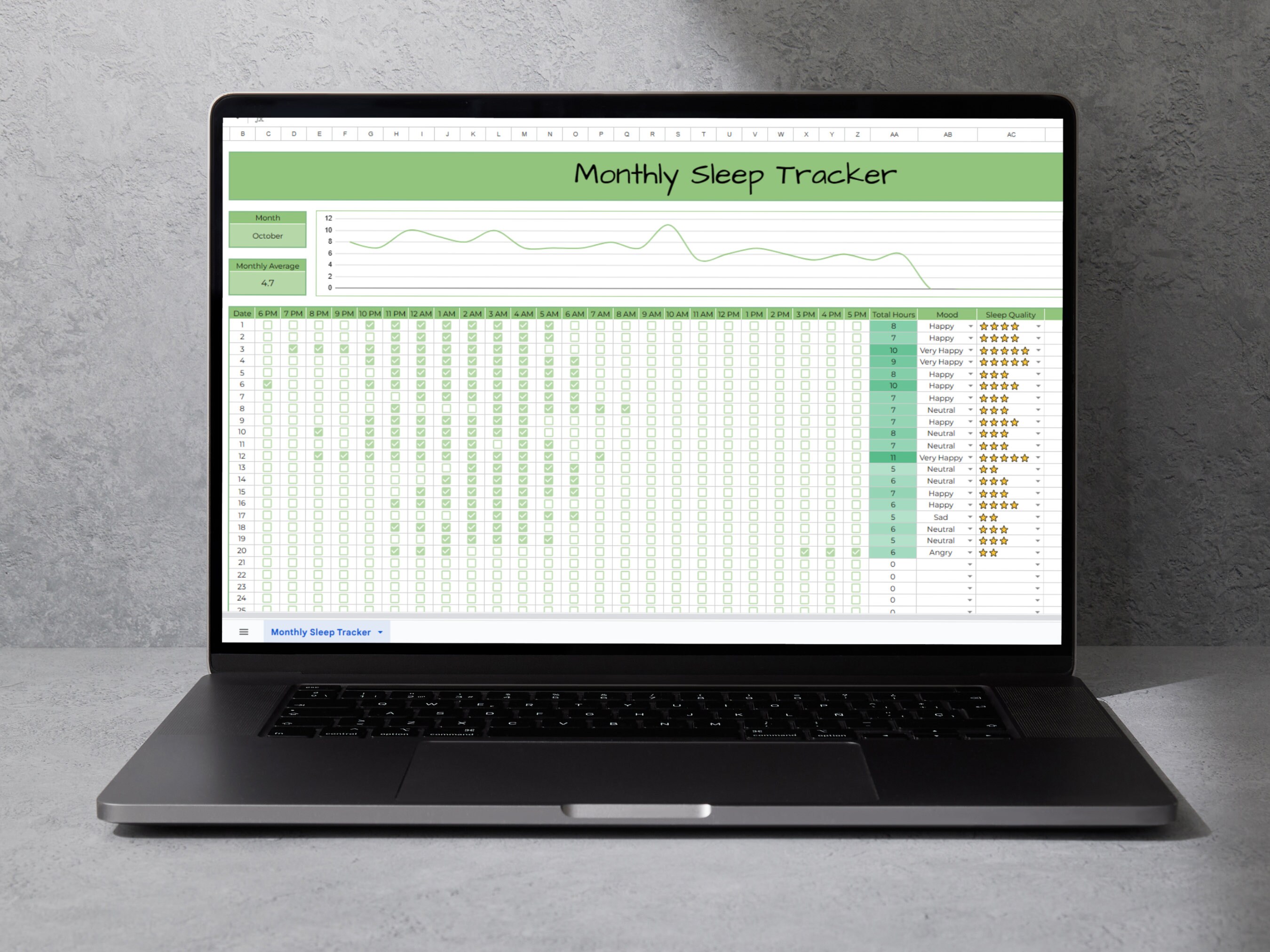Editable Sleep Tracker Spreadsheet Daily and Monthly Journal Sleep Quality Log Mood Journal ...