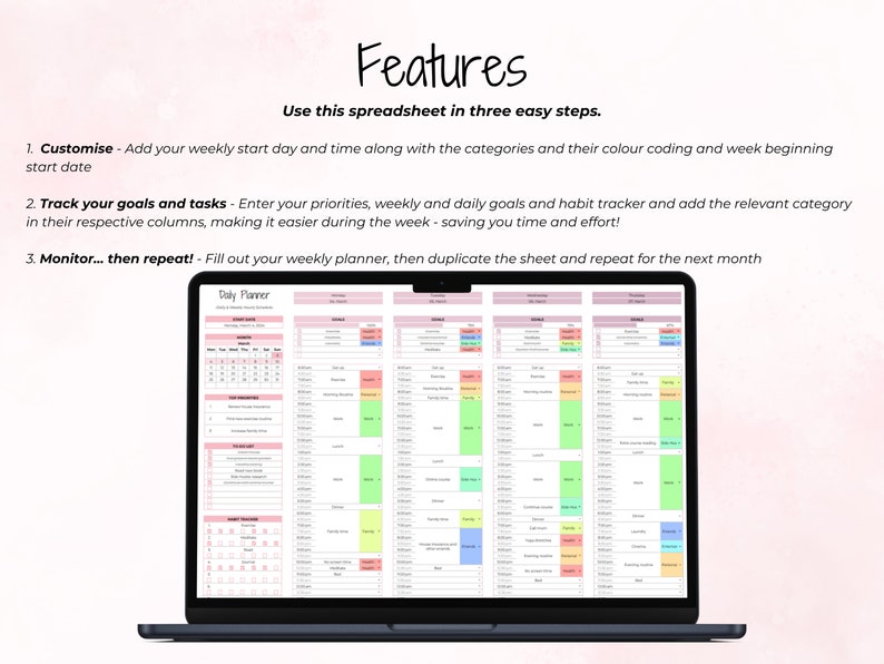 Editable Digital Weekly Calendar | Daily Schedule | Hourly and Event ...