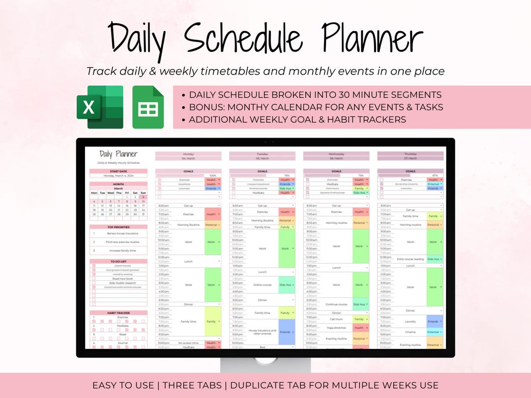 Editable Digital Weekly Calendar | Daily Schedule | Hourly and Event ...