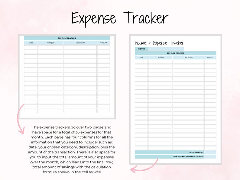 Printable Income & Expense Tracker: Monthly Budget Planner (PDF, Canva ...