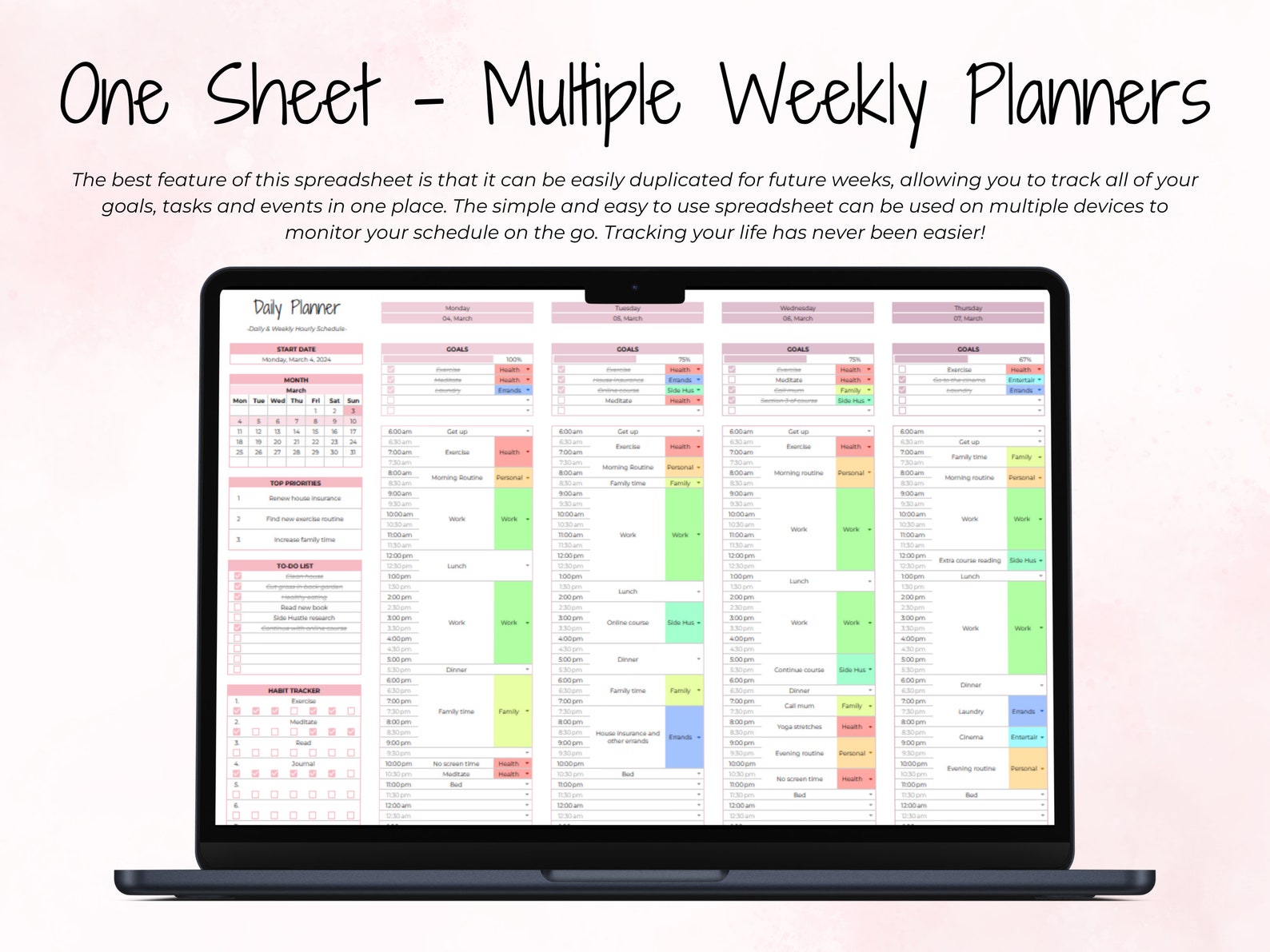 Editable Weekly Planner Template: Daily Schedule, Google Sheets & Excel ...