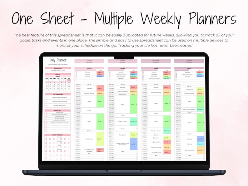 Editable Weekly Planner Template: Daily Schedule, Google Sheets & Excel ...