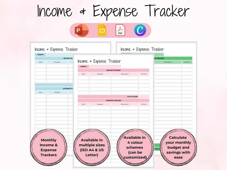 Printable Income & Expense Tracker: Monthly Budget Planner (PDF, Canva ...