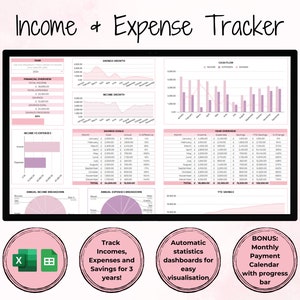 Editable Income & Expense Tracker Spreadsheet Personal Finance Planner Bill Tracker Monthly ...