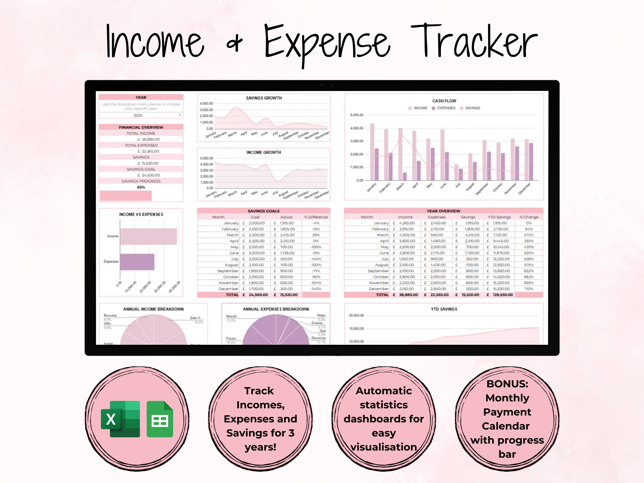Editable Income & Expense Tracker Spreadsheet | Personal Finance ...
