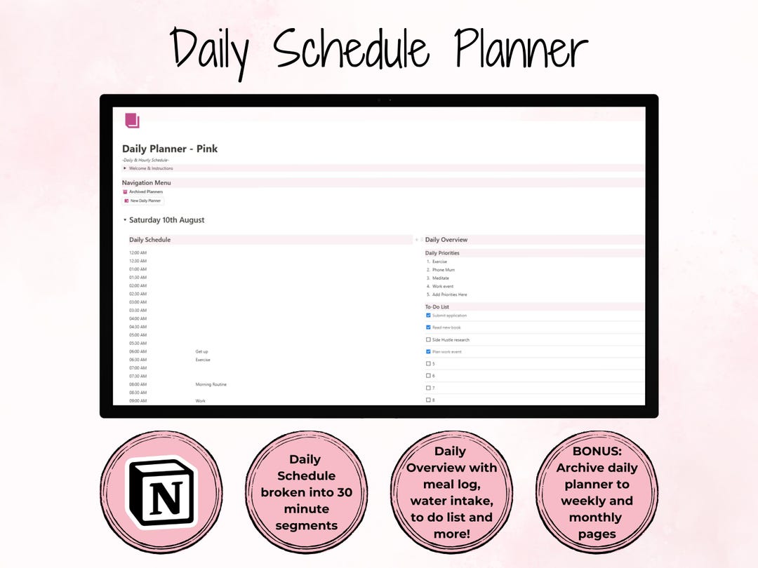 Editable Daily Schedule Planner | Notion Template | Daily Meal Planner ...