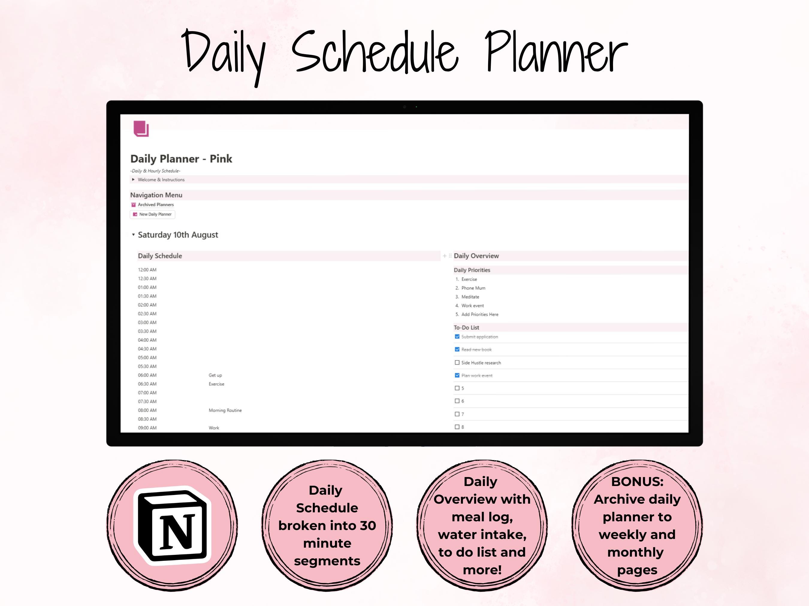 Editable Daily Schedule Planner | Notion Template | Daily Meal Planner ...