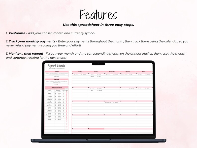 Editable Bill Payment Tracker: Monthly Budget Spreadsheet (google ...
