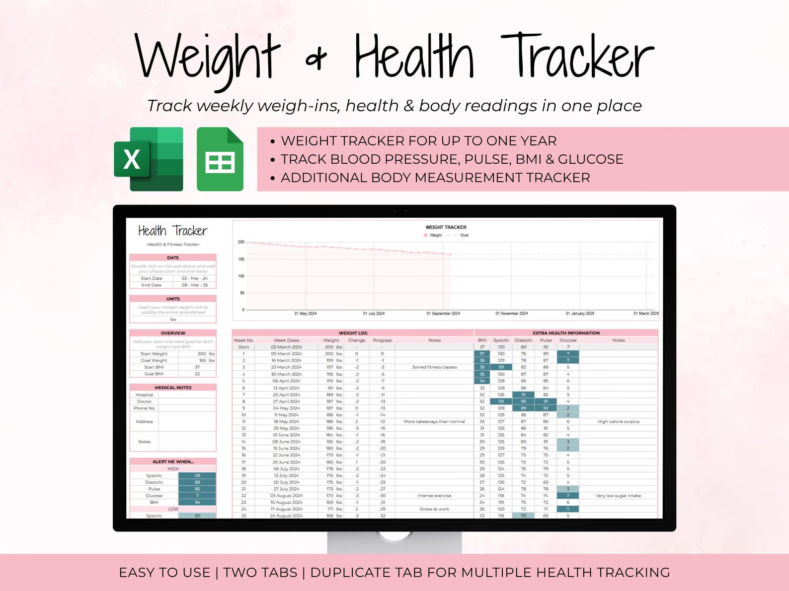 Editable Weight & Health Tracker | Weight Loss Planner | Body ...