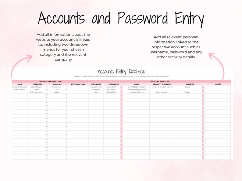 Editable Password & Accounts Tracker Spreadsheet | Google Sheets ...