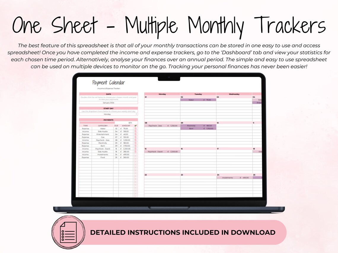 Editable Income & Expense Tracker Spreadsheet Personal Finance Planner ...