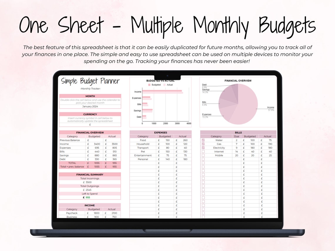 Editable Budget Planner Spreadsheet Google Sheets & Excel Monthly ...