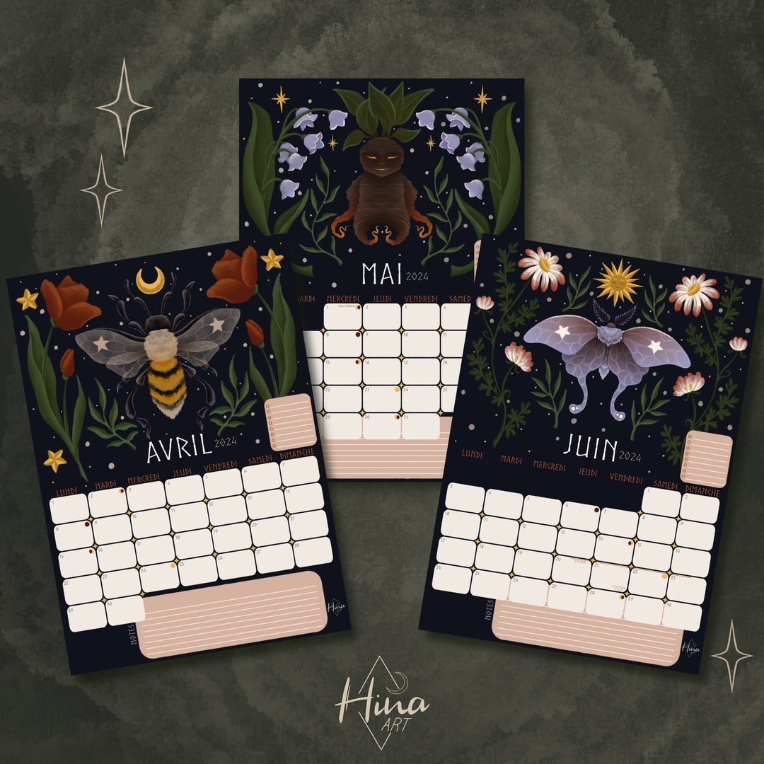 Calendrier illustré 2024 à imprimer wall art A4 print printable ...