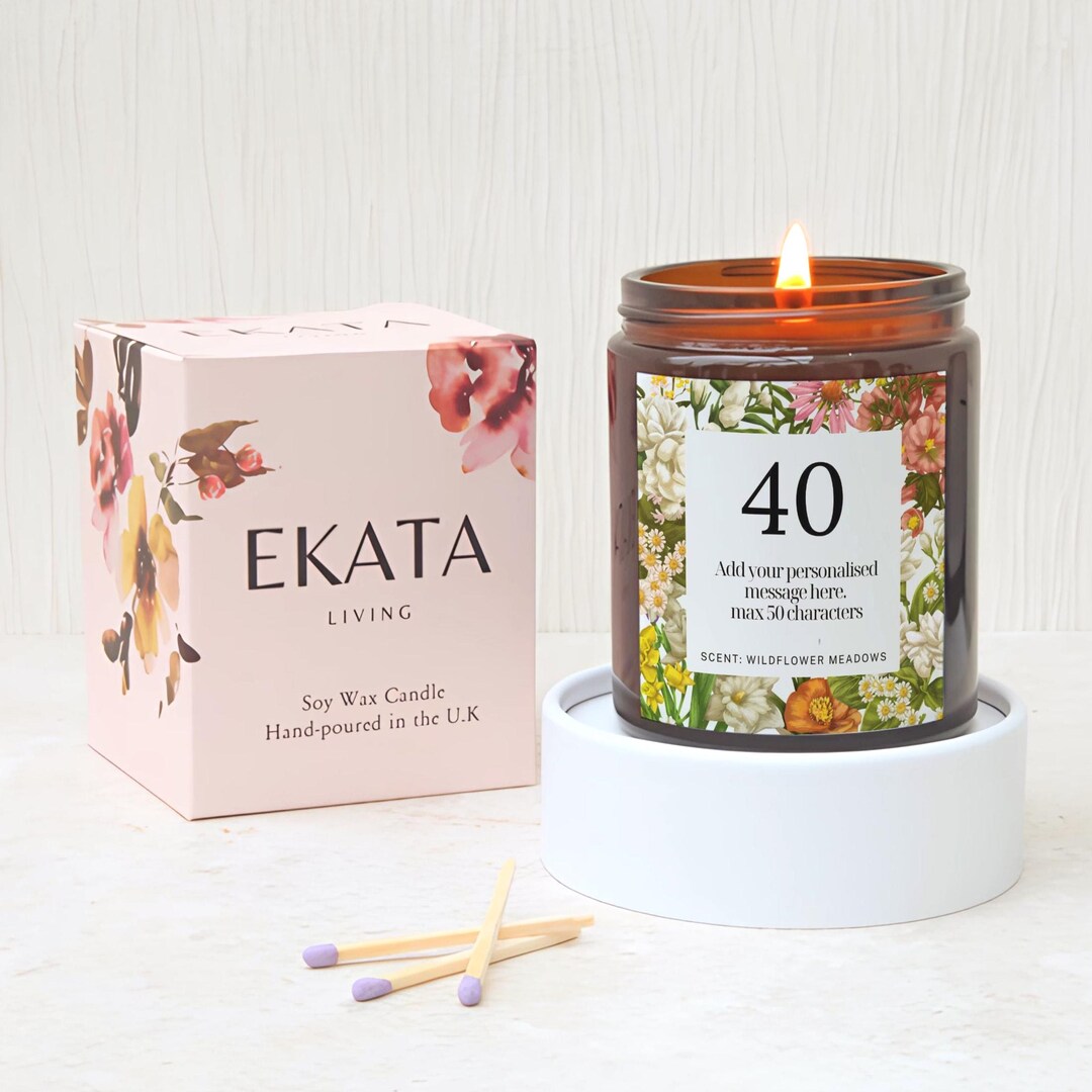 40th Birthday Milestone Gift, Personalised 40th Candle With Matches ...