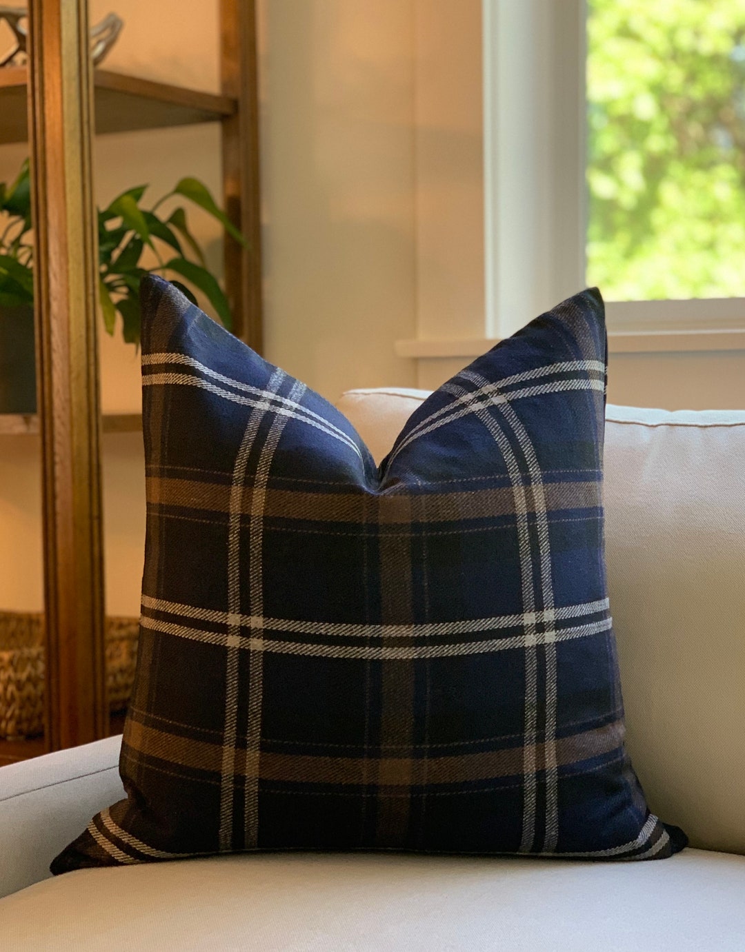 Wool, Pillow Cover, Plaid, Navy Blue, Black, Brown, Gray - Etsy