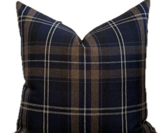 Wool, Pillow Cover, Plaid, Navy Blue, Black, Brown, Gray - Etsy