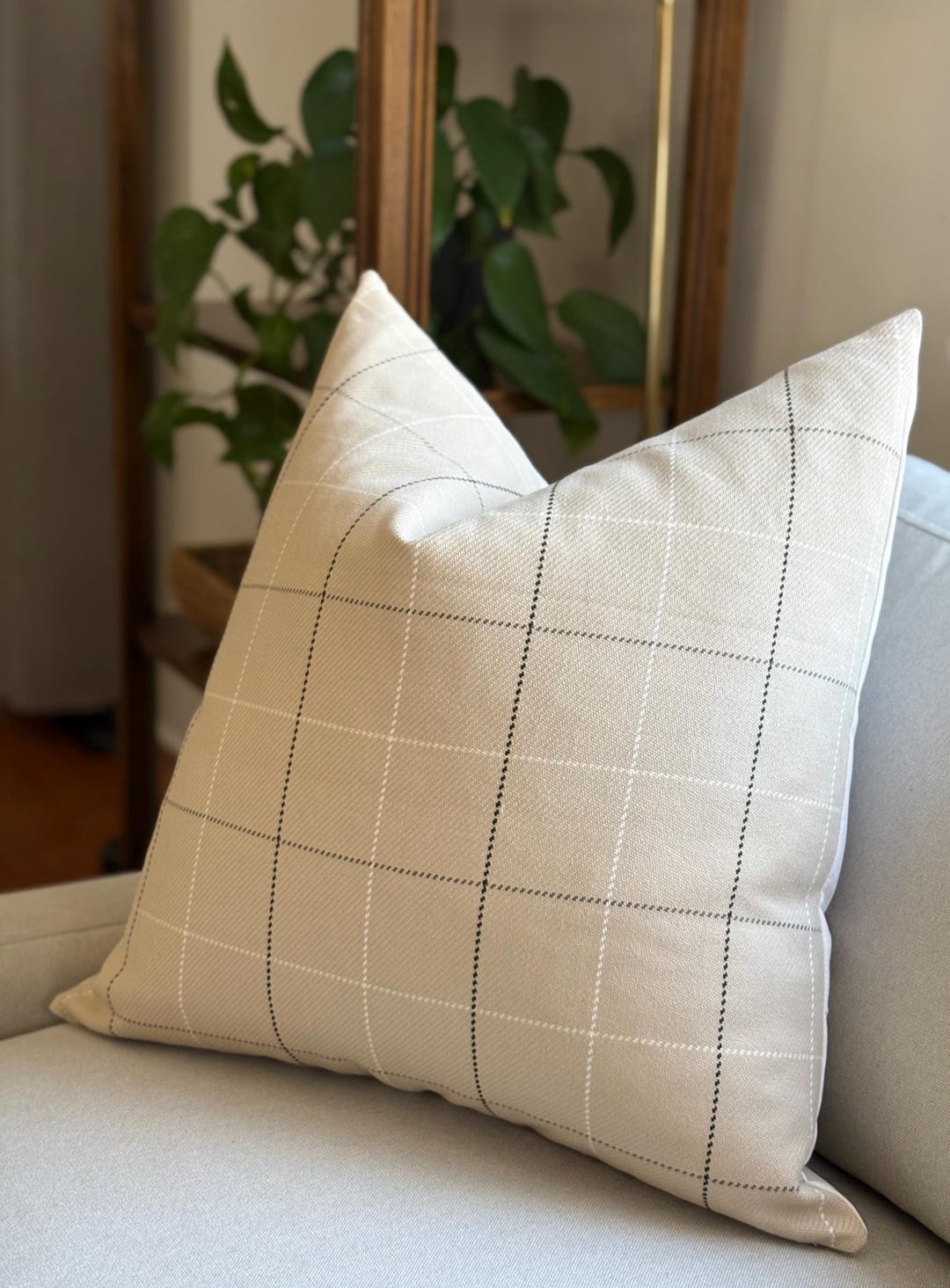 Pillow Cover, Windowpane Plaid, Ecru, Tan, Black, White - Etsy