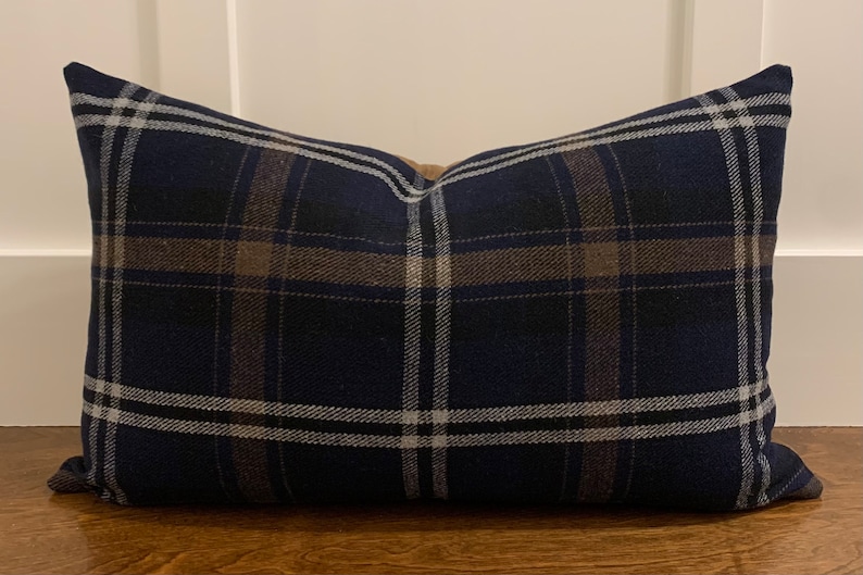 Wool Pillow Cover Plaid Navy Blue Black Brown Gray - Etsy
