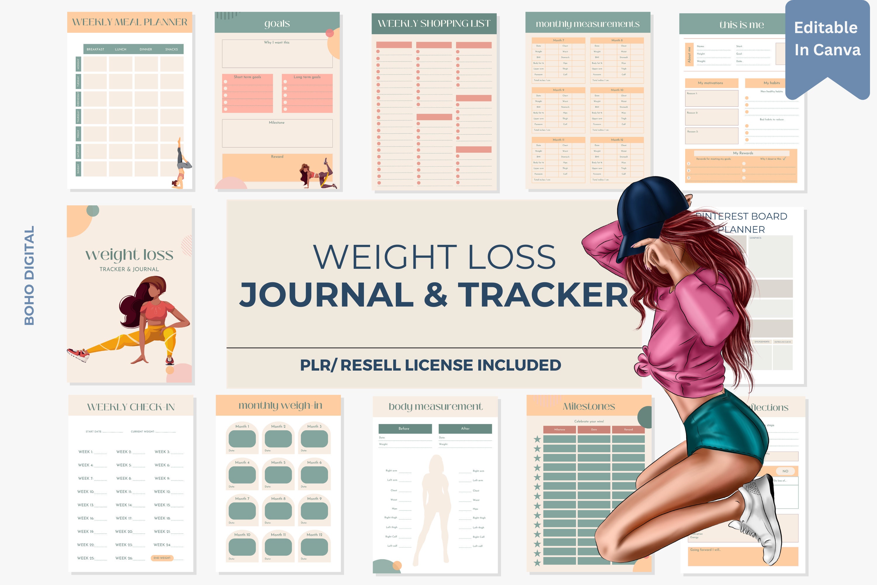 Weight Loss Journal & Tracker Boho Personal Trainer Fitness Gym Weight ...