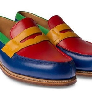 Handmade Premium Quality Patent Leather Multi Colour Loafer Men Shoes ...