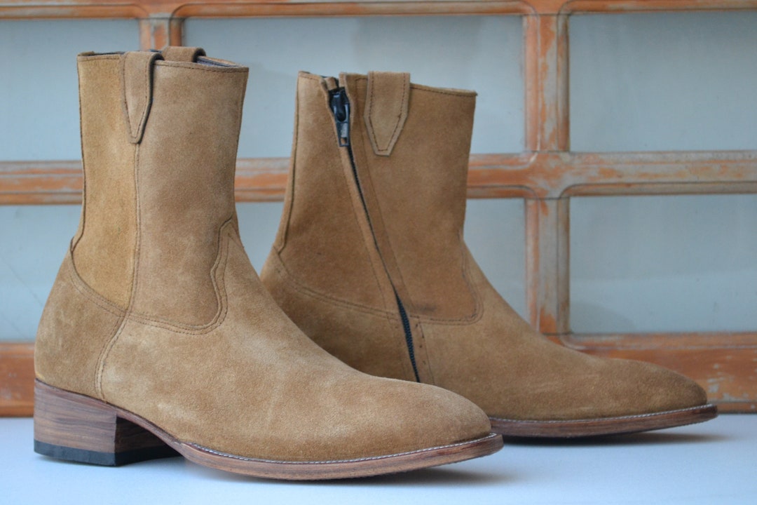 Handmade Premium Quality Suede Leather Tan Brown Colour Side Zipper ...