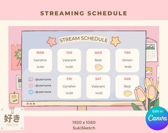 Aesthetic Pink Desktop Design 7 Days Editable Canva Template Stream ...