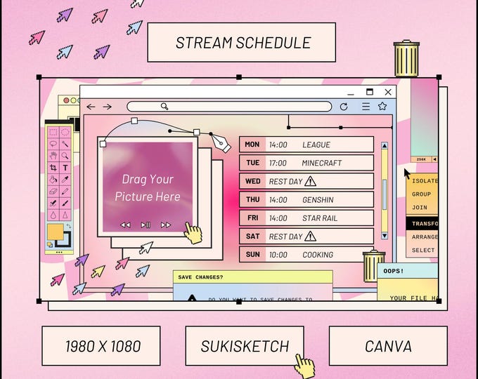 Pink Retro Windows Stream Schedule Template: Editable Canva Design ...