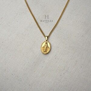 18K Gold Virgin Mary Pendant, Religious Miracle Oval Necklace, Pendants ...