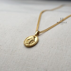 18K Gold Virgin Mary Pendant, Religious Miracle Oval Necklace, Pendants ...