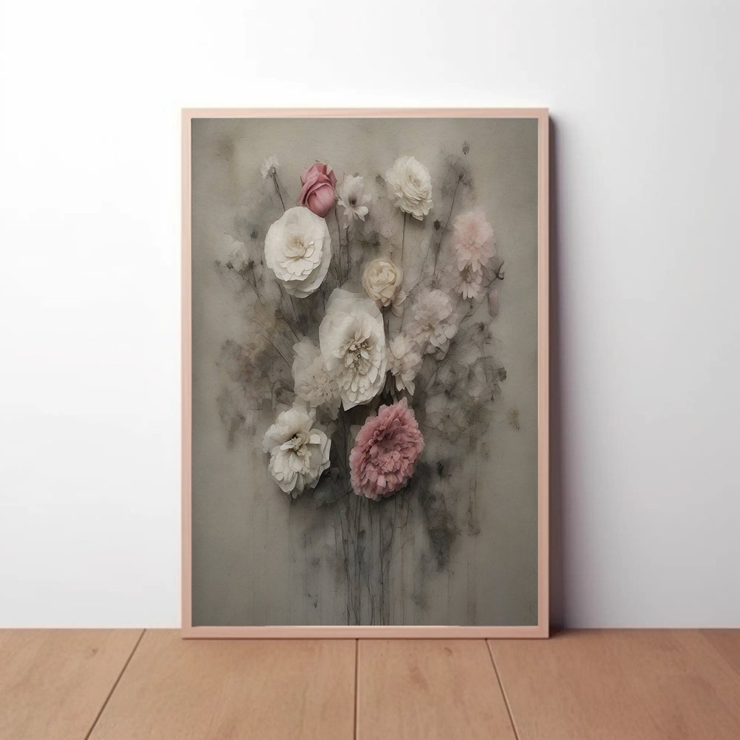 Vintage Retro Floral Art, Delicate Flower Print, Antique Wall Decor ...