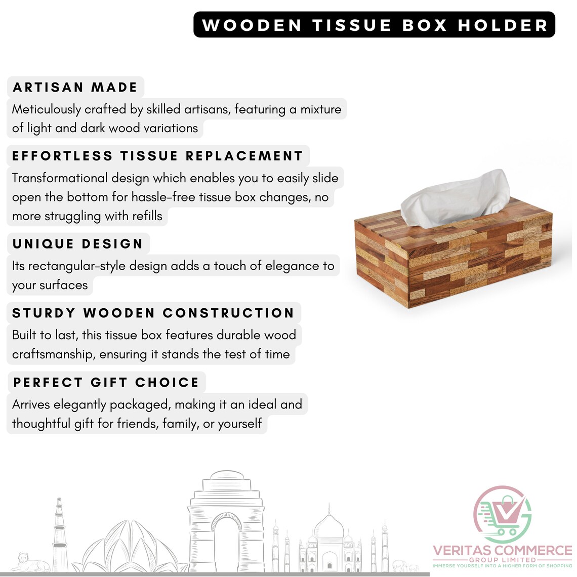 Luxury Wooden Tissue Box Holder With Light and Dark Wood Variations - Etsy