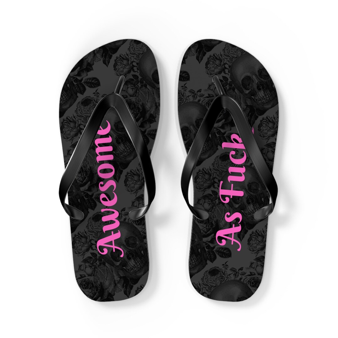 Black Flip Flops for Women, Men's Thong Sandals, Sugar Skull Slippers ...