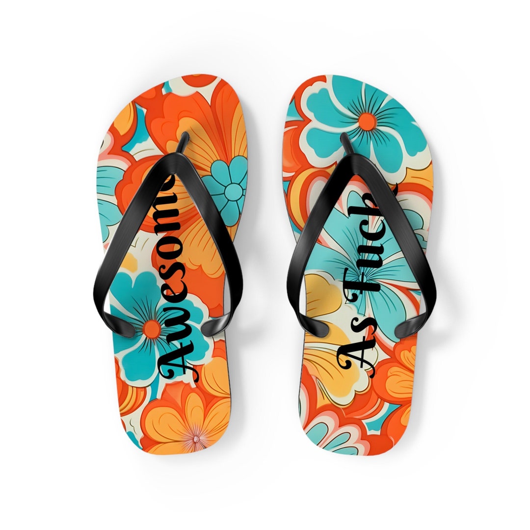 Flip Flops Beach Wear Hawaiian Flowers Awesome As Fuk Summer Flip Flops Beach Women Beach