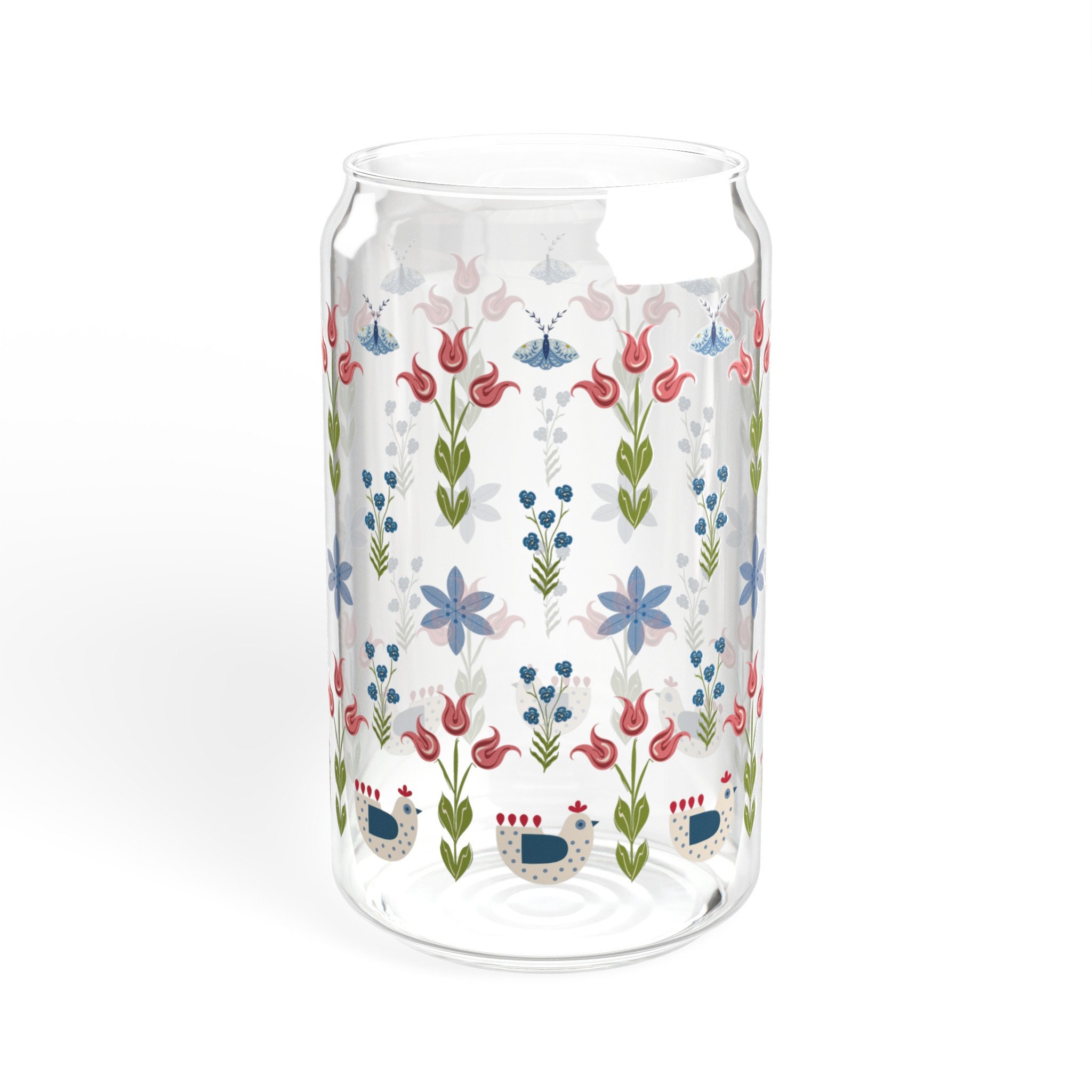 Folk Art Glass Vintage Inspired, Cute Summer Glass, Retro Soda Can ...