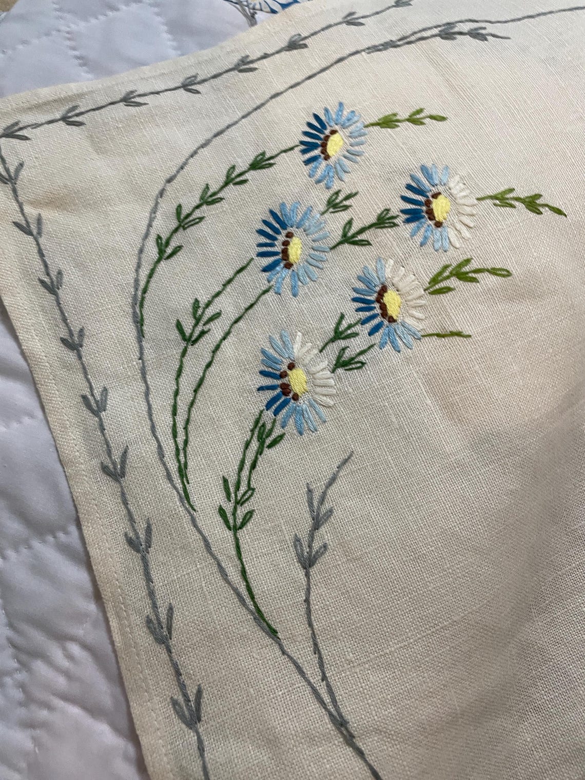 Linen Hand Embroidered Table Cloth Vintage - Etsy