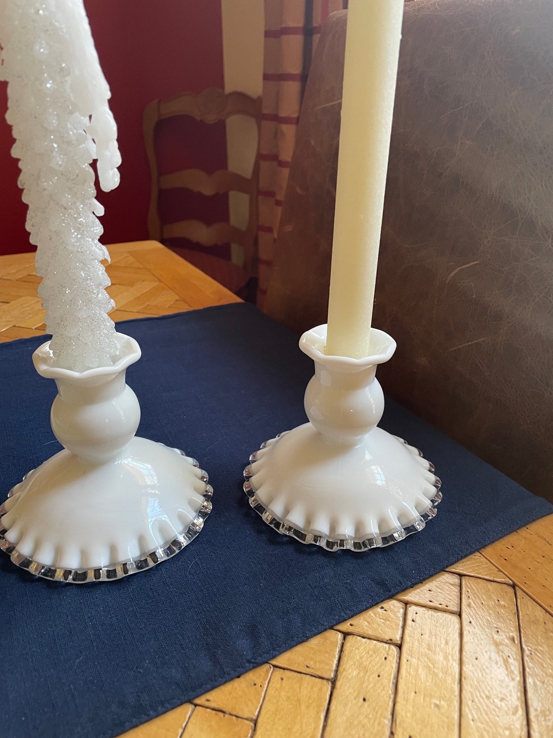 Fenton Glass Vintage Candlesticks Silverlace Pattern - Etsy