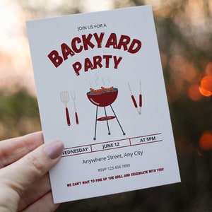 Backyard BBQ Party Invitation Template, Anniversary Party, Garden ...