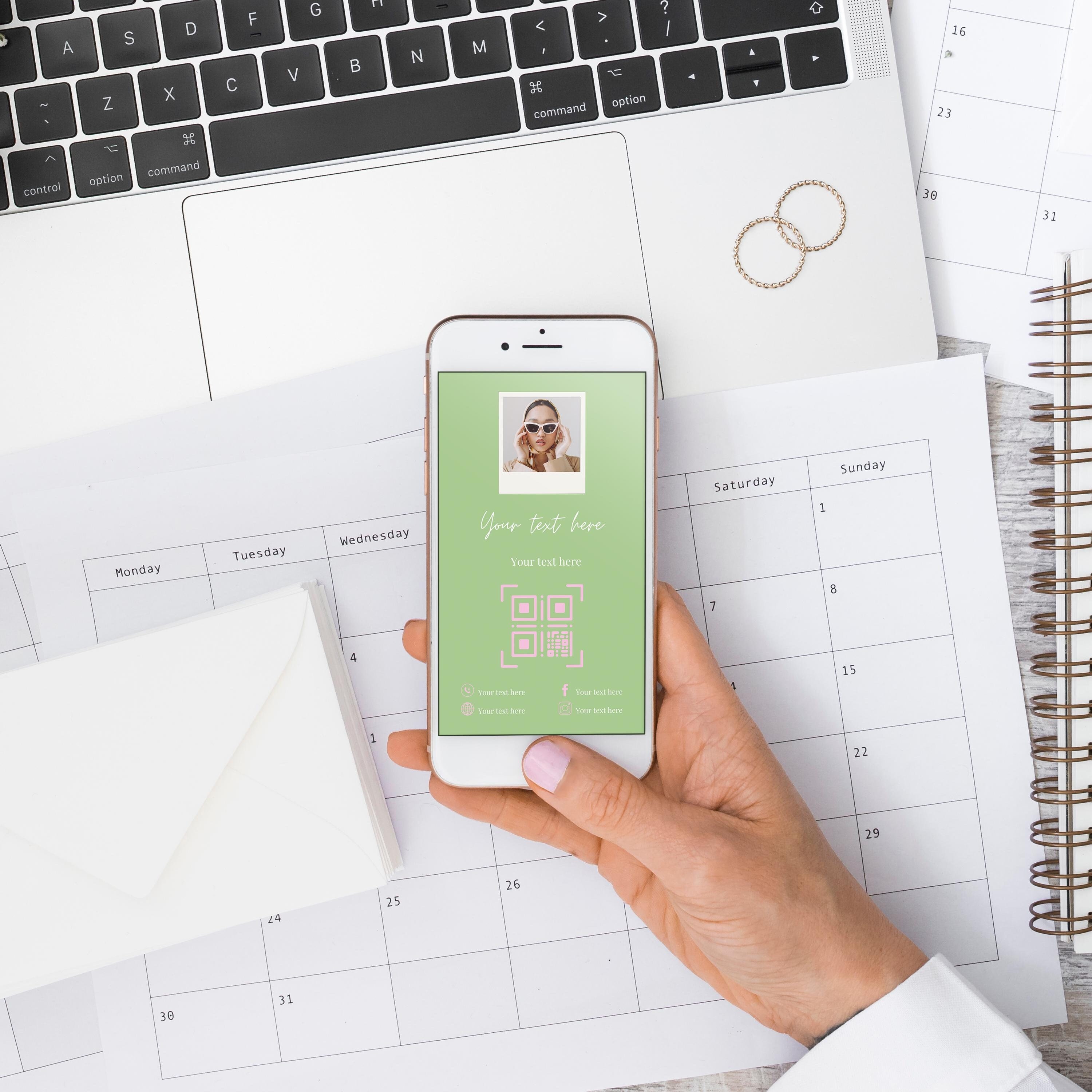 Instagram Business Card With QR Code, Editable Digital Business Card ...