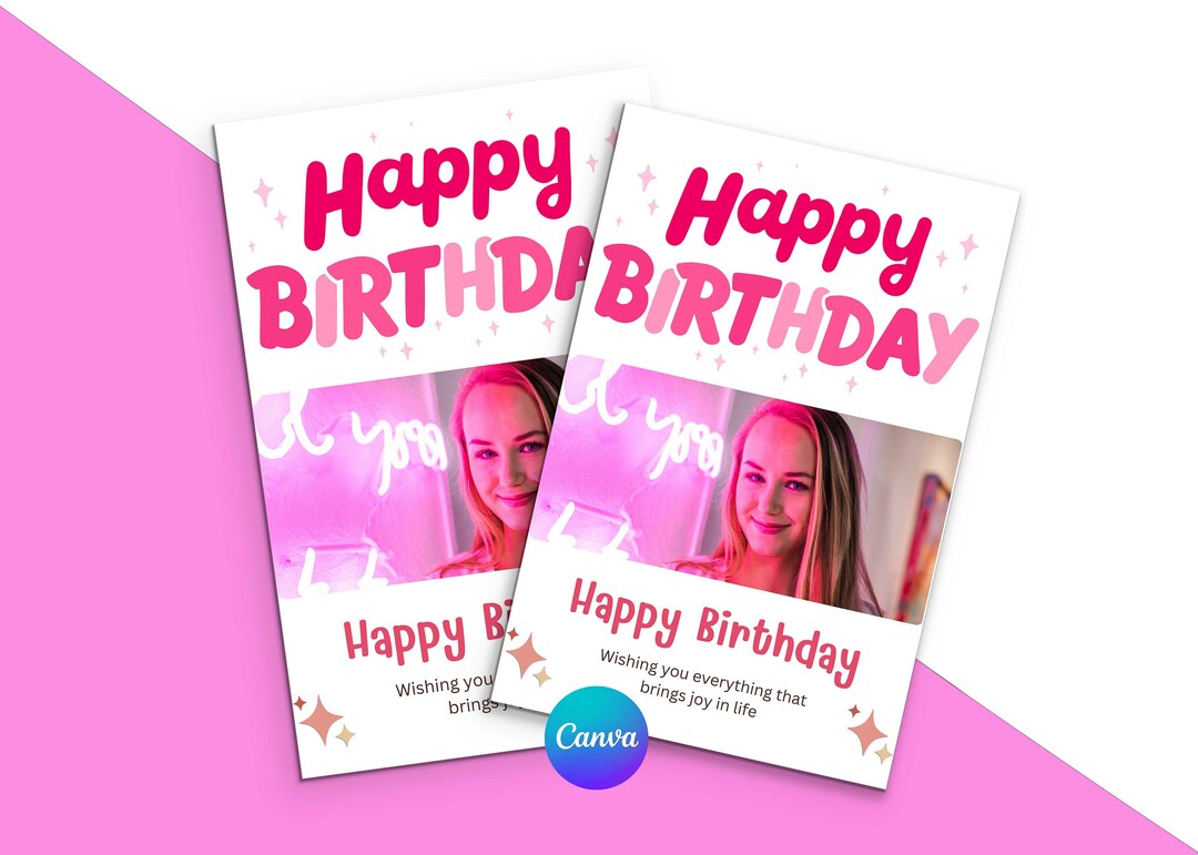 Editable Birthday Card, Printable Birthday Card, Canva B-day Card, Girl ...